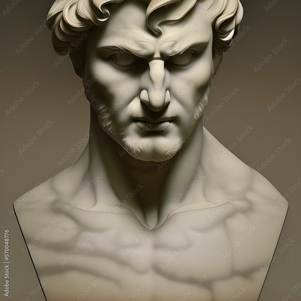 Generative AI image featuring a white marble Greek statue bust of a ...