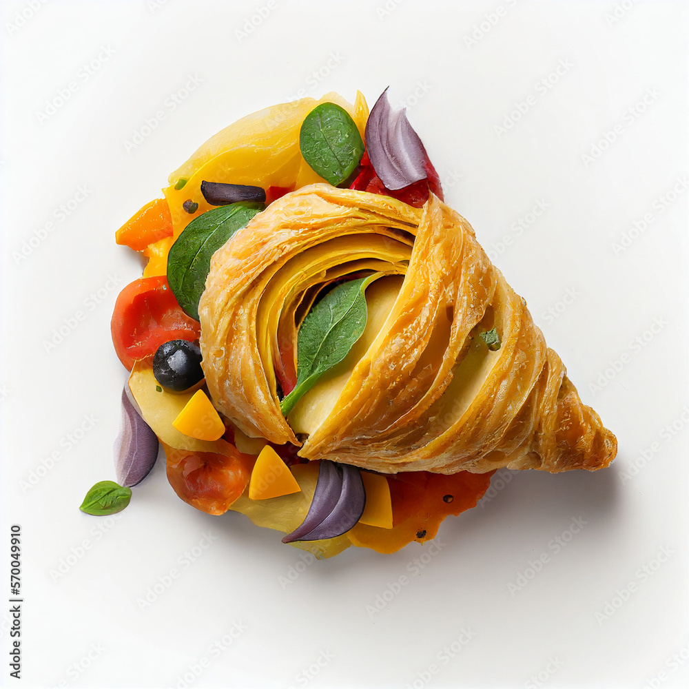 A colorful and healthy vegan AI Croissant aux Legumes filled with ...