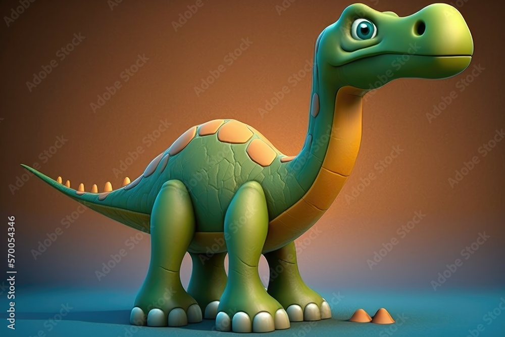 3D cute Brachiosaurus cartoon. A group of primitive reptile dinosaurs ...
