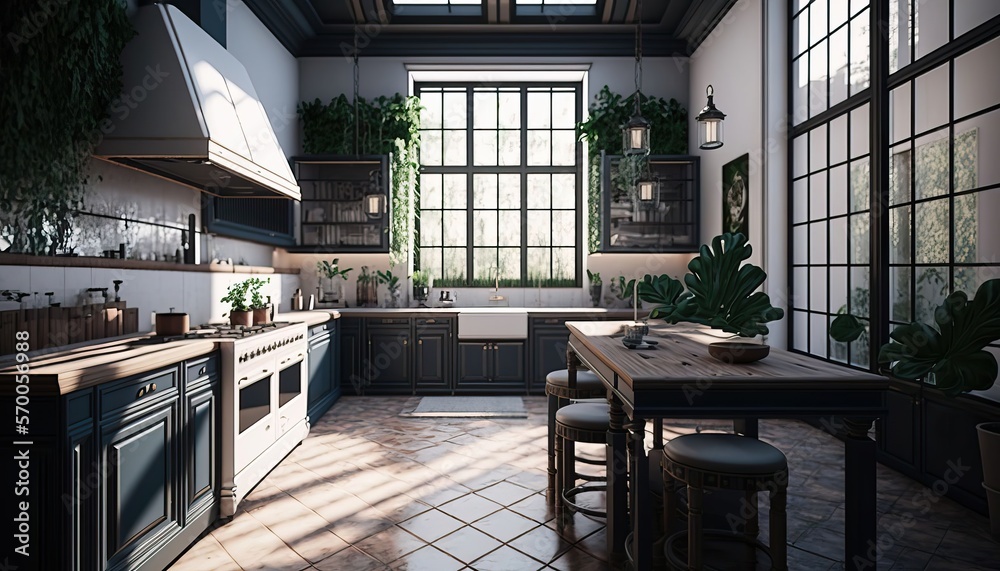 4K resolution or higher, ,Residential interior of modern kitchen in ...