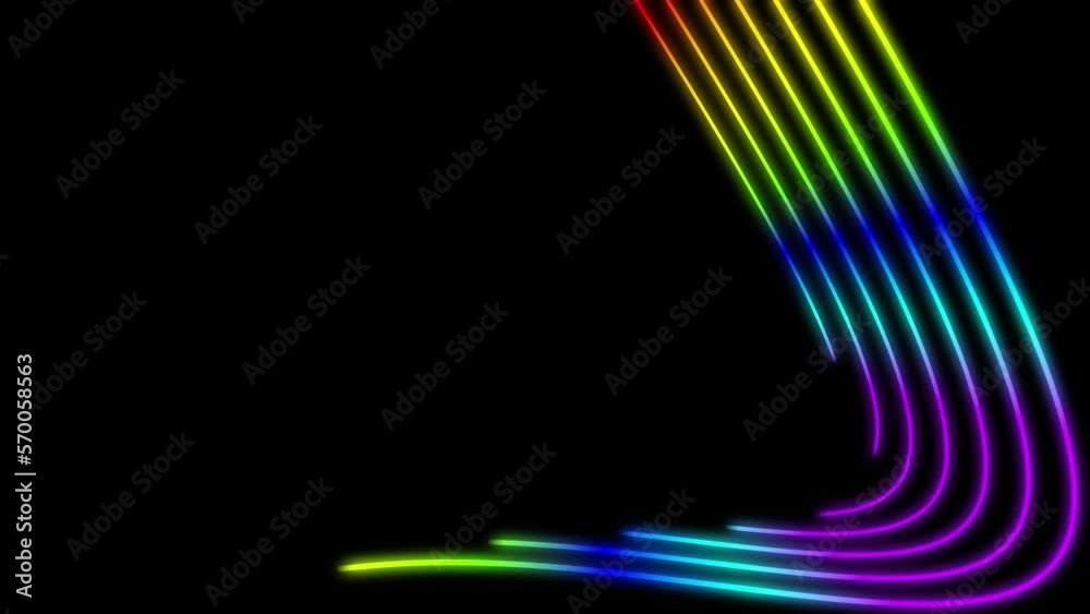 Animated rainbow colored lines as abstract animated background on black ...