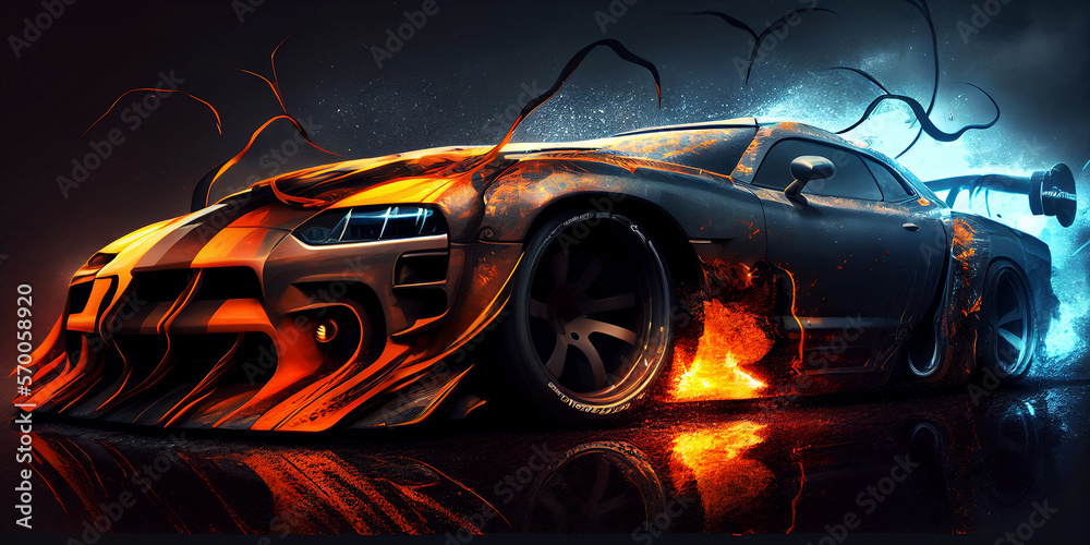 Racing car in motion with light effect. High acceleration of sport car ...