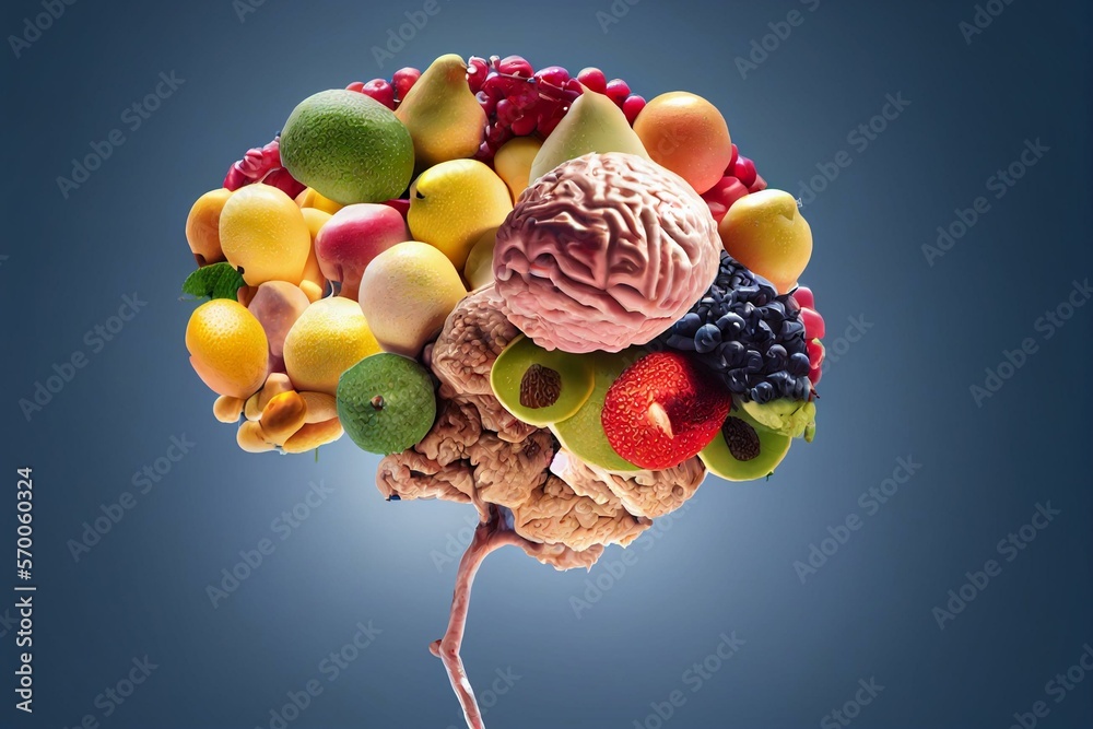 illustration of a human brain made up of fruits and healthy, created ...