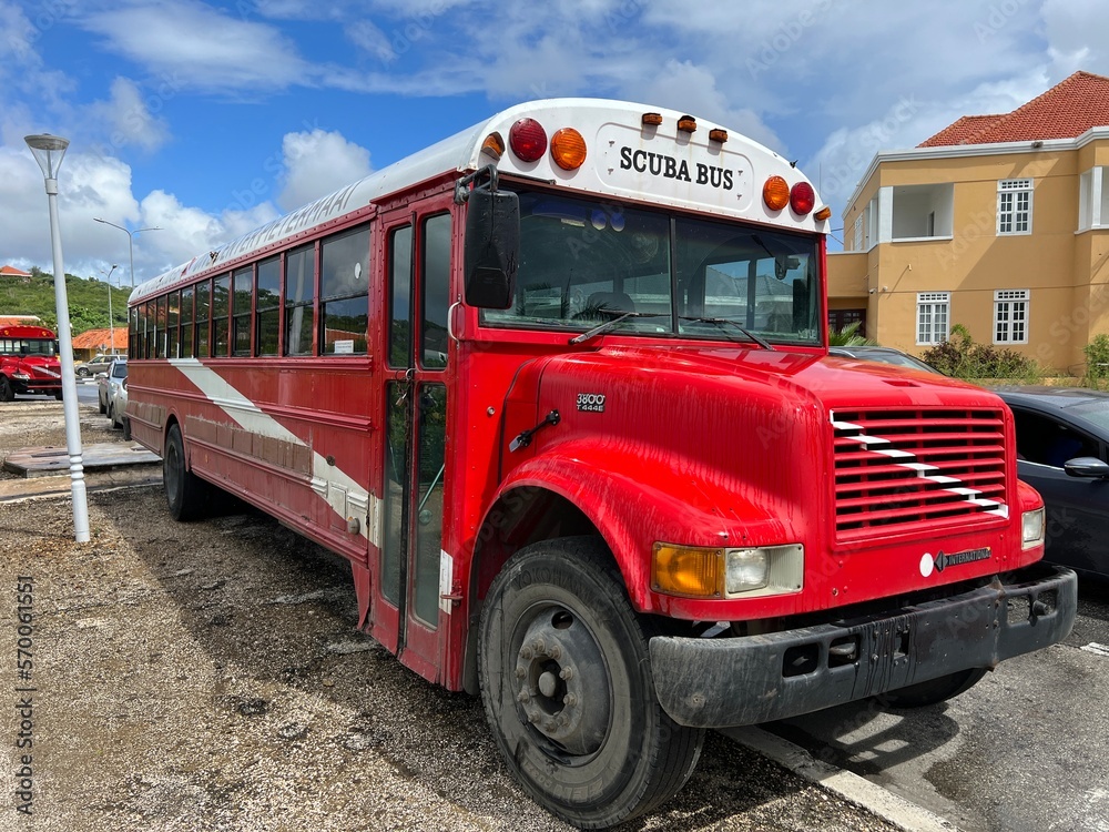 Scuba Bus red old school bus converted into scuba diving bus in ...