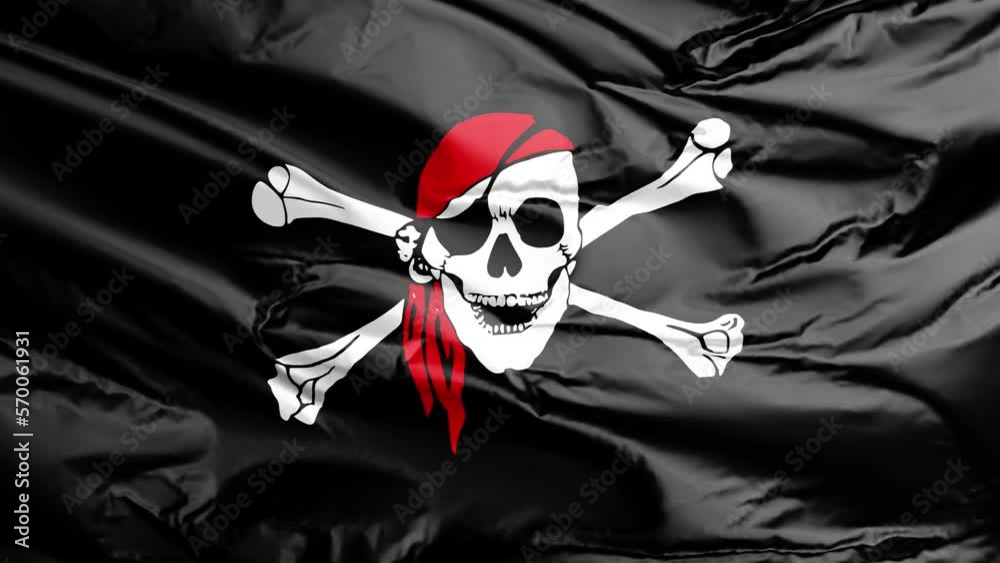 Vidéo Stock Waving flag of Pirate flag Jolly Roger Skull and crossed ...