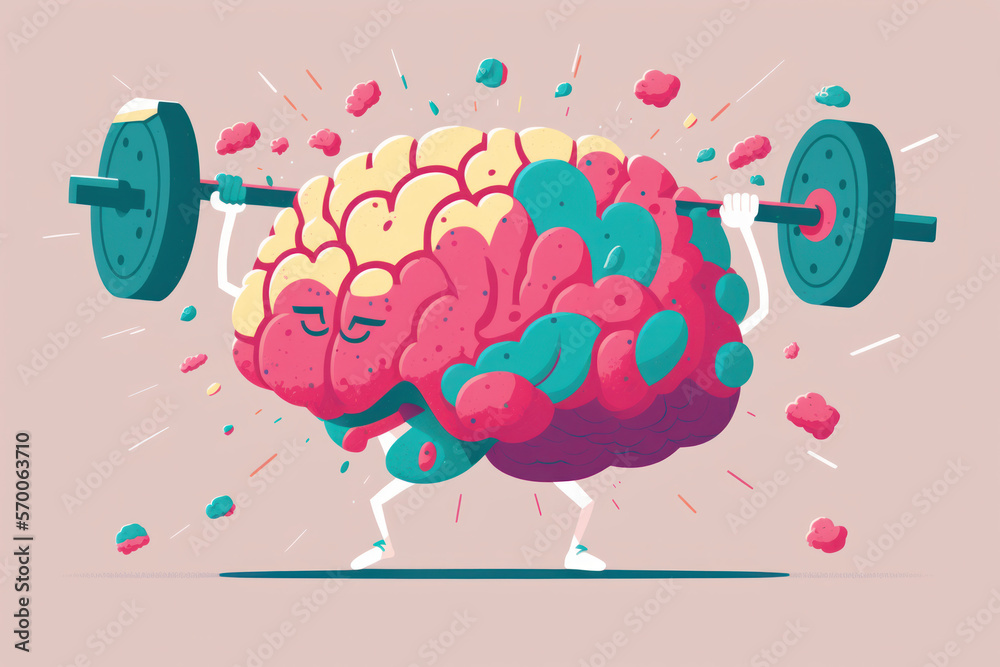 Mental Health, concept of human brain lifting heavy weights 02 ...