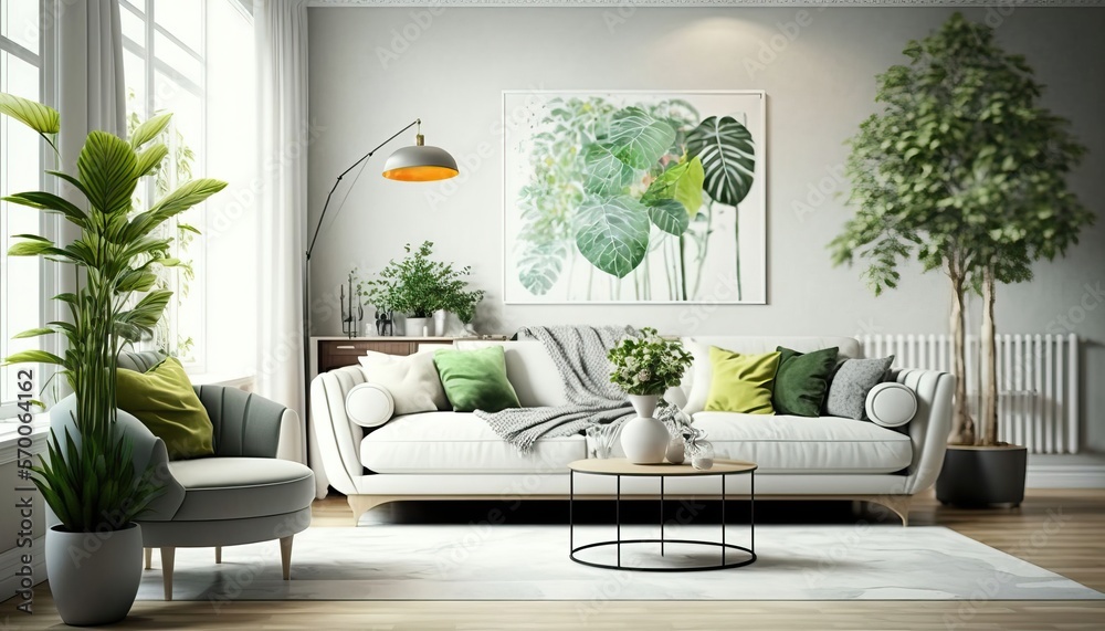 4K resolution or higher, spacious living room with sofa and modern ...