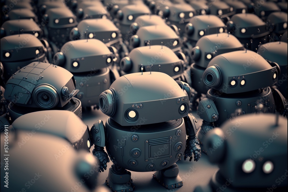 Army of small 3d robots lined up in rows Stock Illustration | Adobe Stock