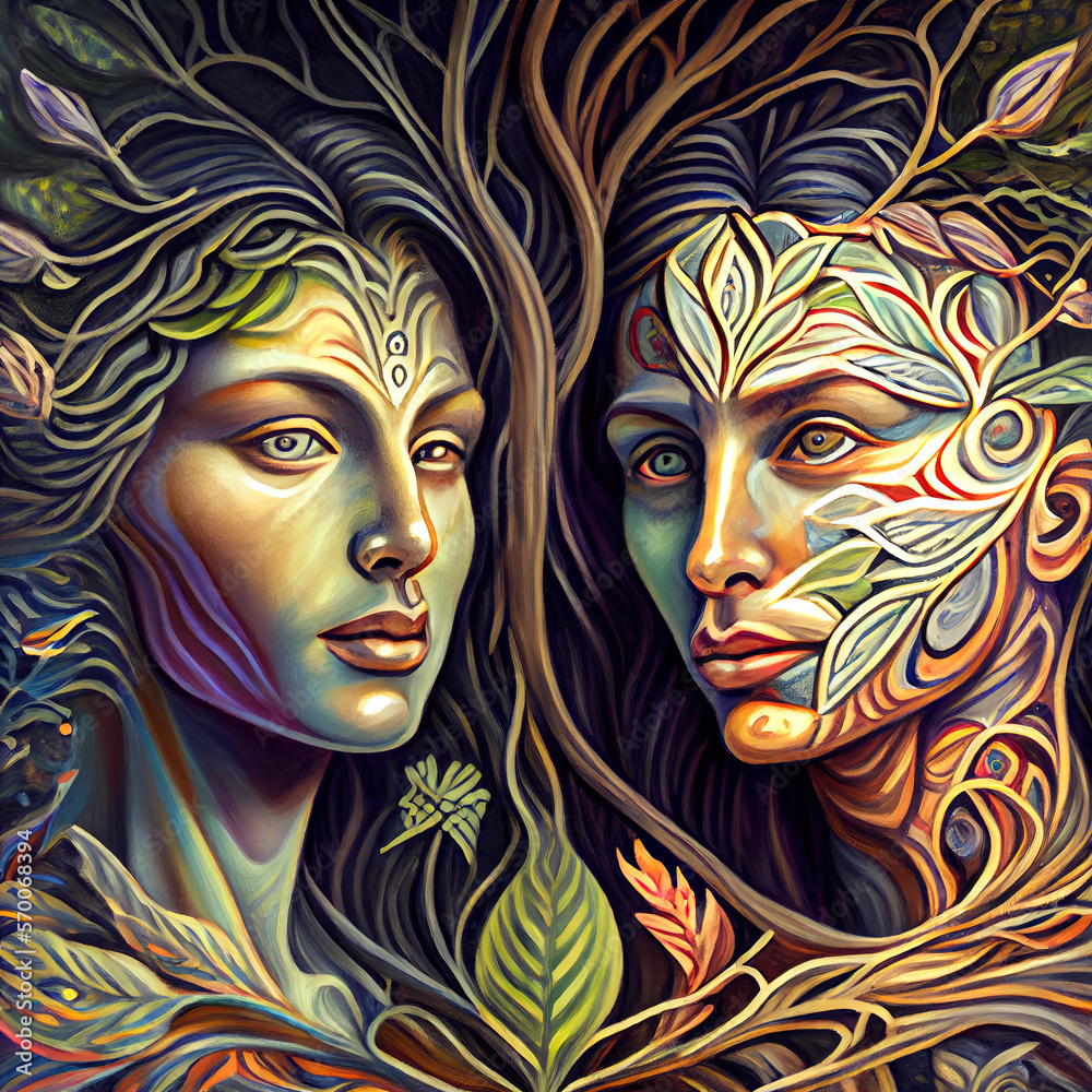 man, woman and the forbidden apple, Adam & Eve concept, artists conceptualization, ai generated ...