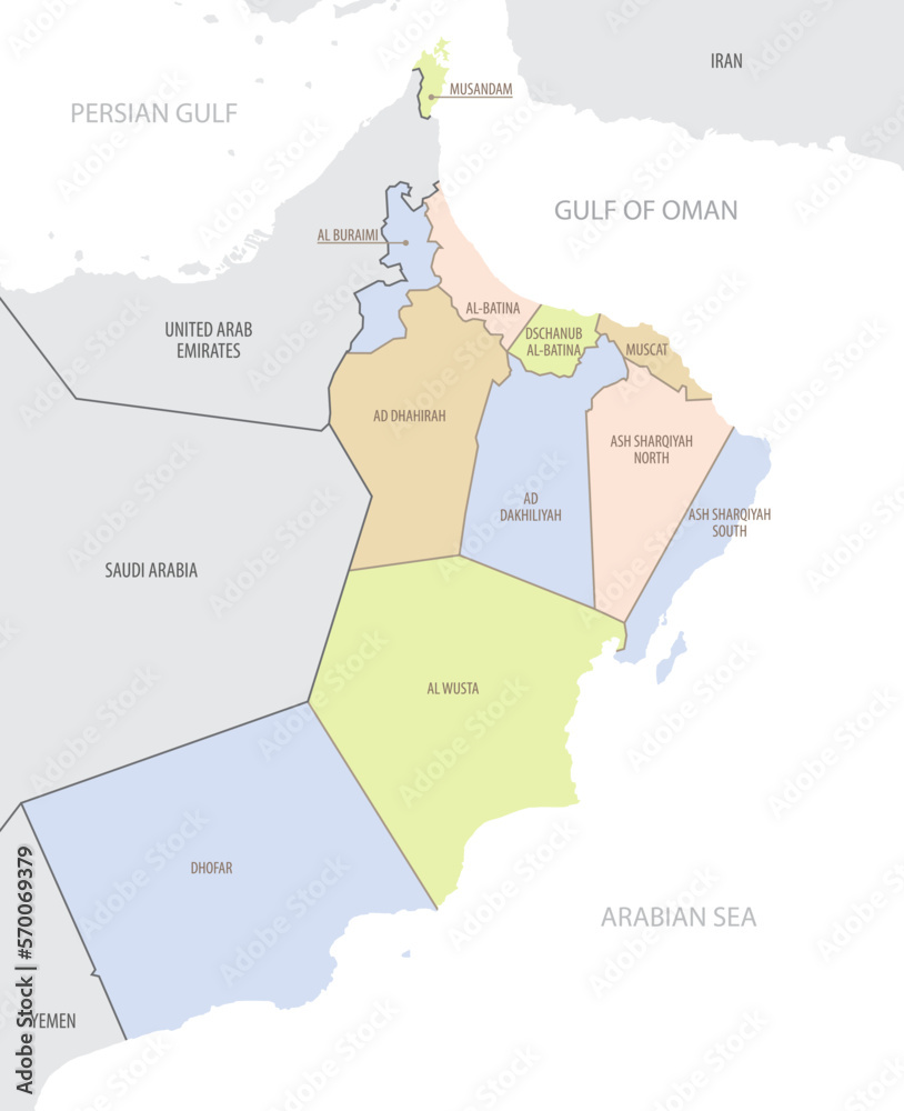 Detailed map of location of Oman and neighboring states on the world ...