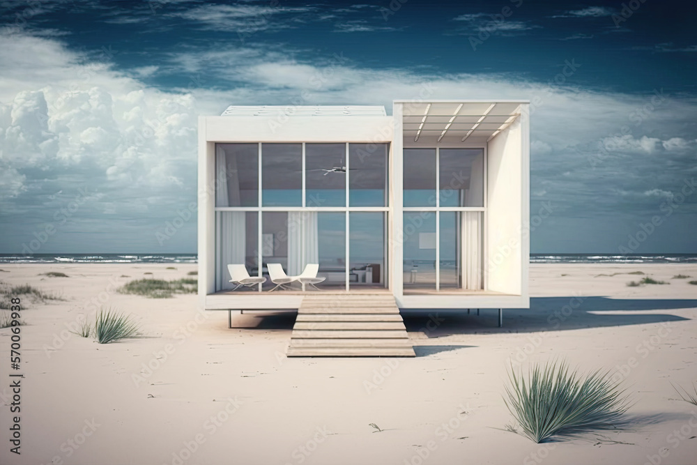 Small luxury modern beach house. Beach house. generative ai. Modern ...