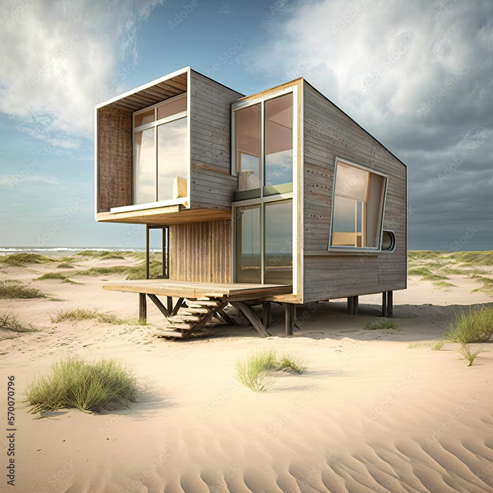 Small luxury modern beach house. Beach house. generative ai. Modern ...