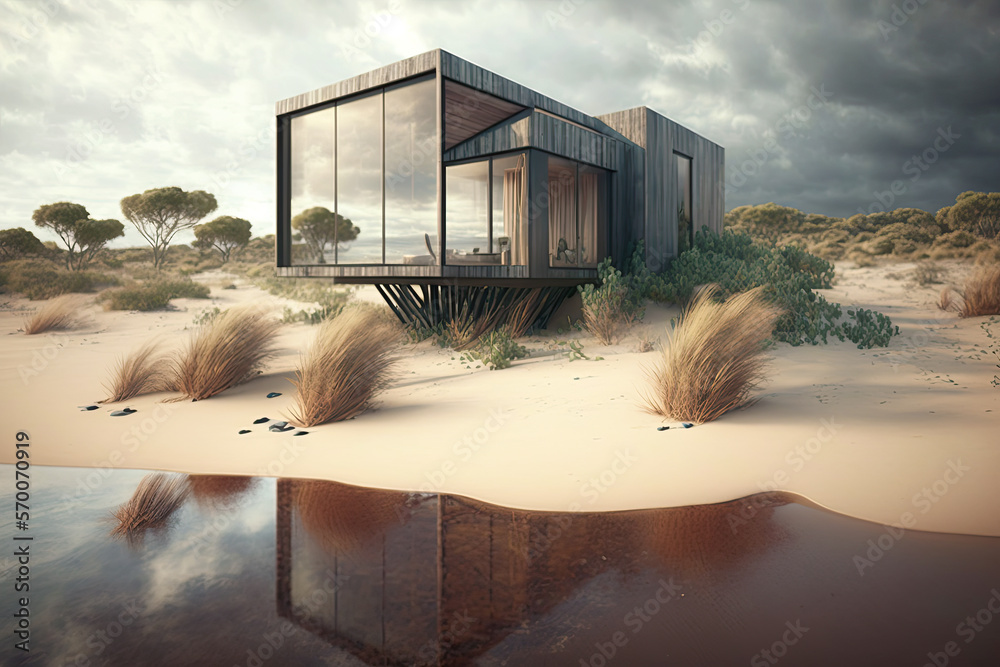 Small luxury modern beach house. Beach house. generative ai. Modern ...