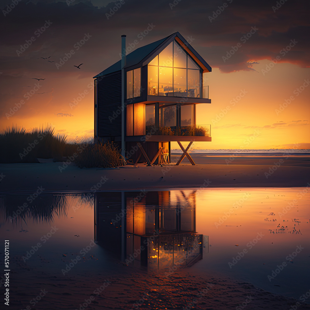 Small luxury modern beach house. Beach house. generative ai. Modern ...
