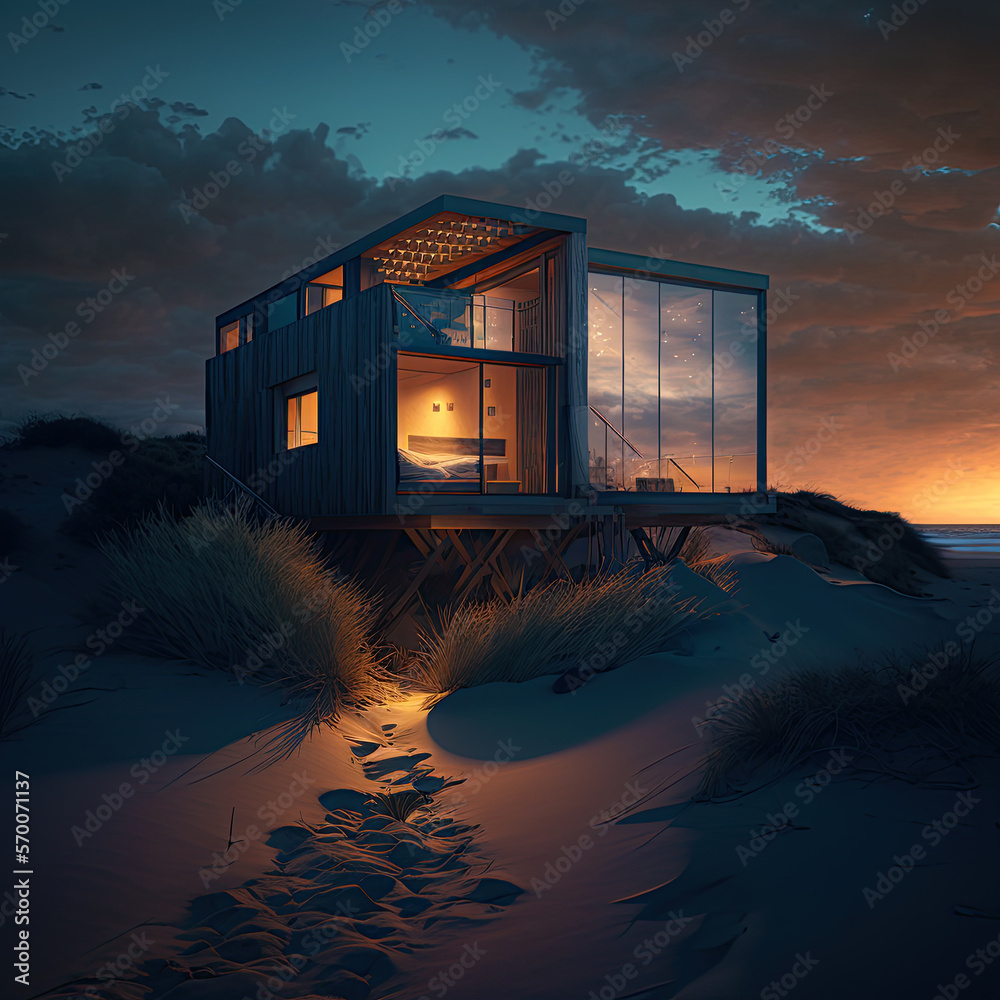 Small luxury modern beach house. Beach house. generative ai. Modern ...