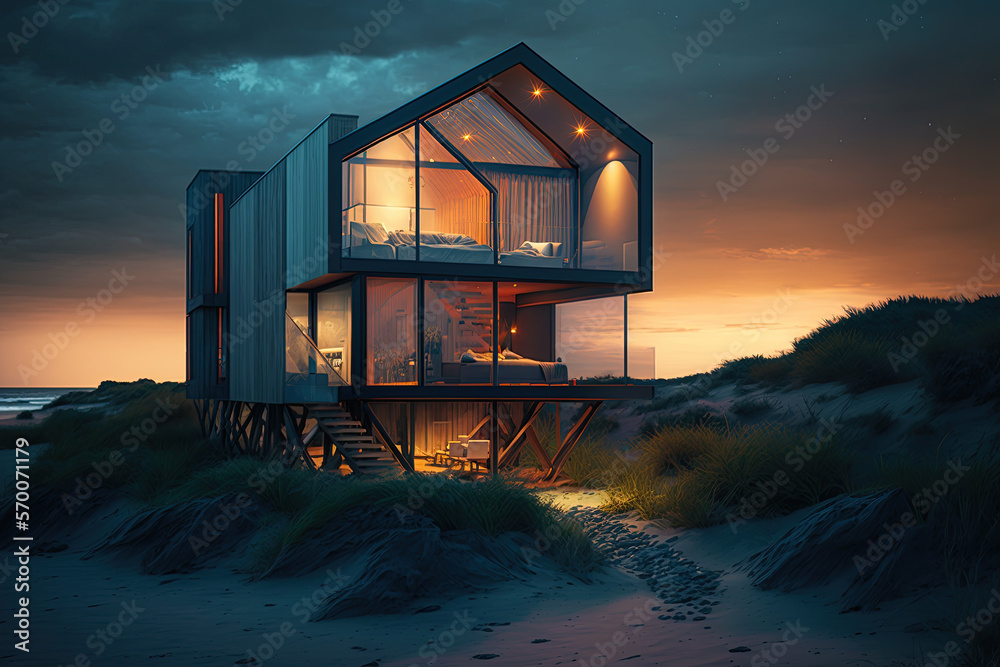 Small luxury modern beach house. Beach house. generative ai. Modern ...