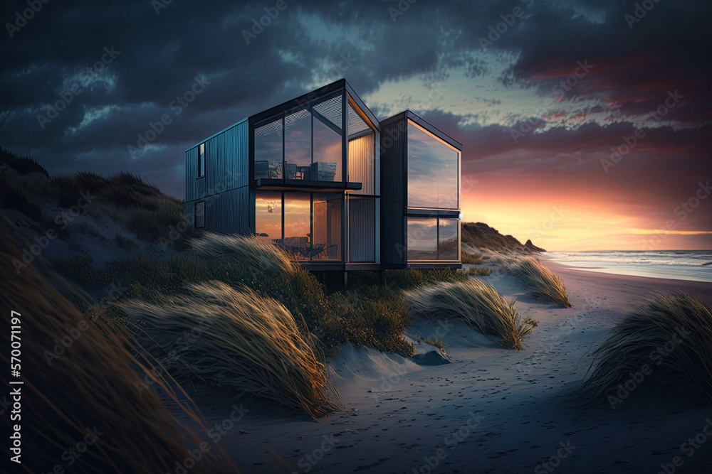 Small luxury modern beach house. Beach house. generative ai. Modern ...