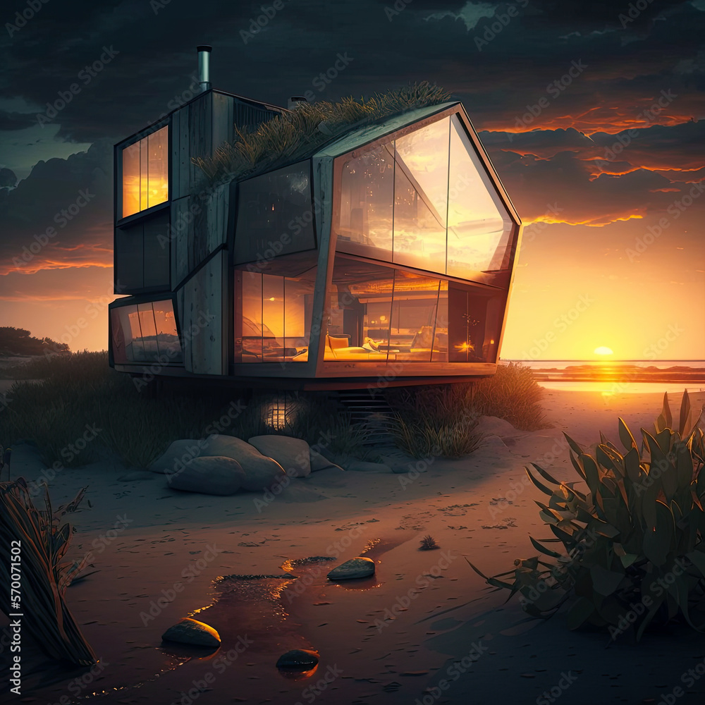 Small luxury modern beach house. Beach house. generative ai. Modern ...