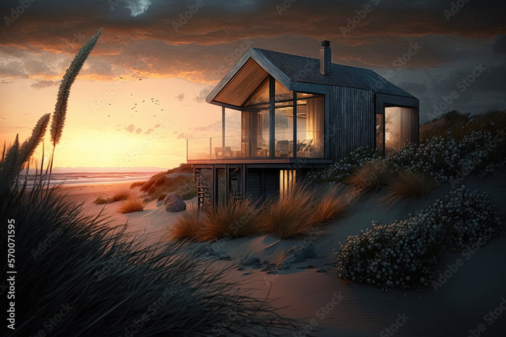 Small luxury modern beach house. Beach house. generative ai. Modern ...