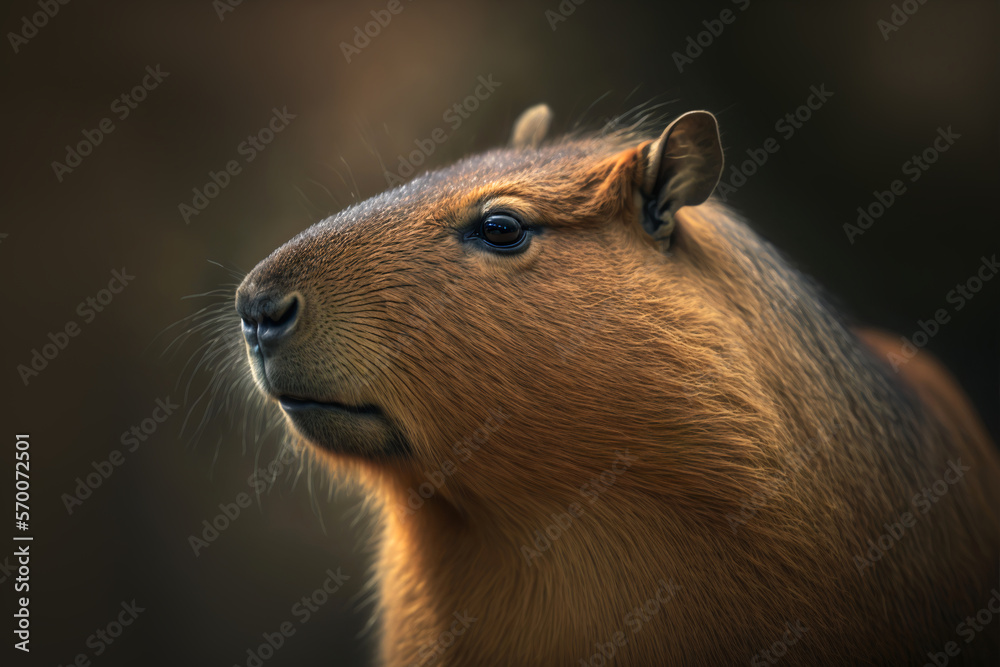 Capybara cute portrait. Wild big carpincho face close up view. Zoo ...