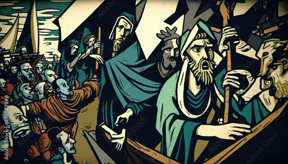 Jesus Christ with his believer walking to the promised lands. Ai ...