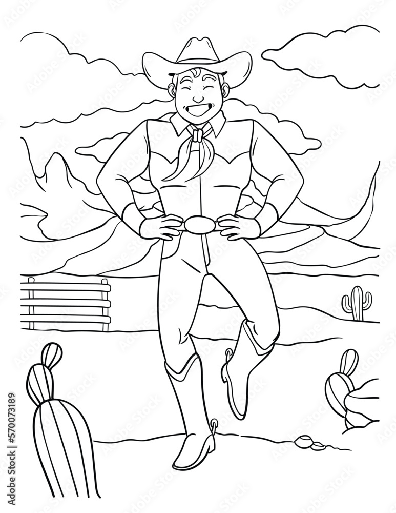 Cowboy Dance Coloring Page for Kids Stock Vector | Adobe Stock