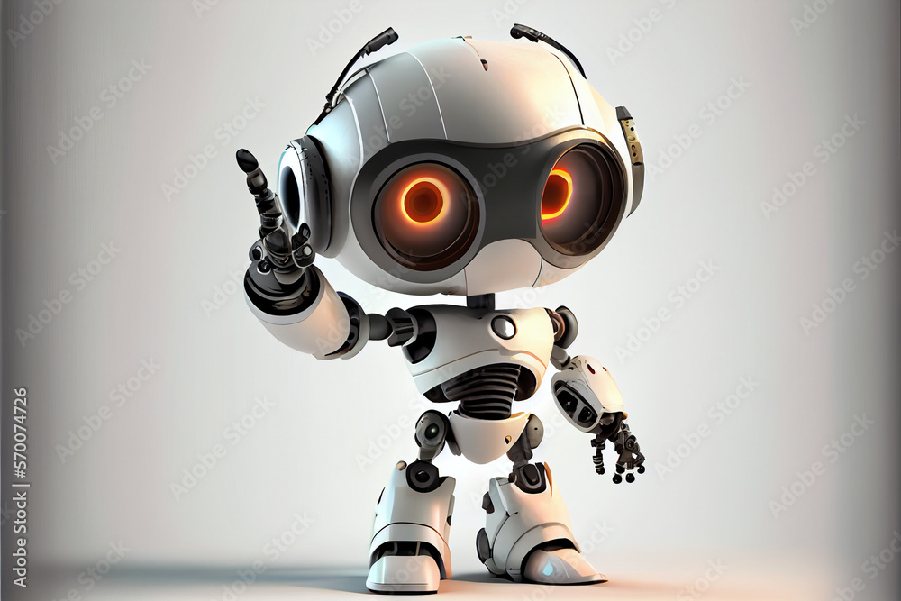 Cute robot waving hand on white background. industry 4.0 concept. Robot ...