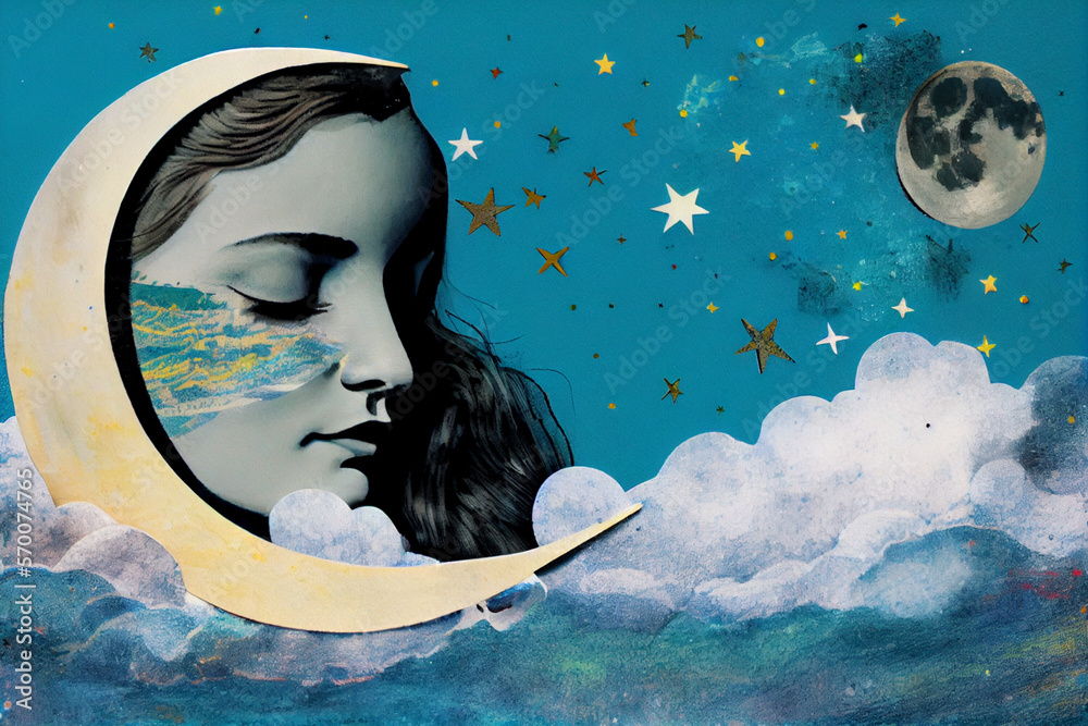 Sleepy head face with moon illustration sleep dreaming dreams dreamy ...