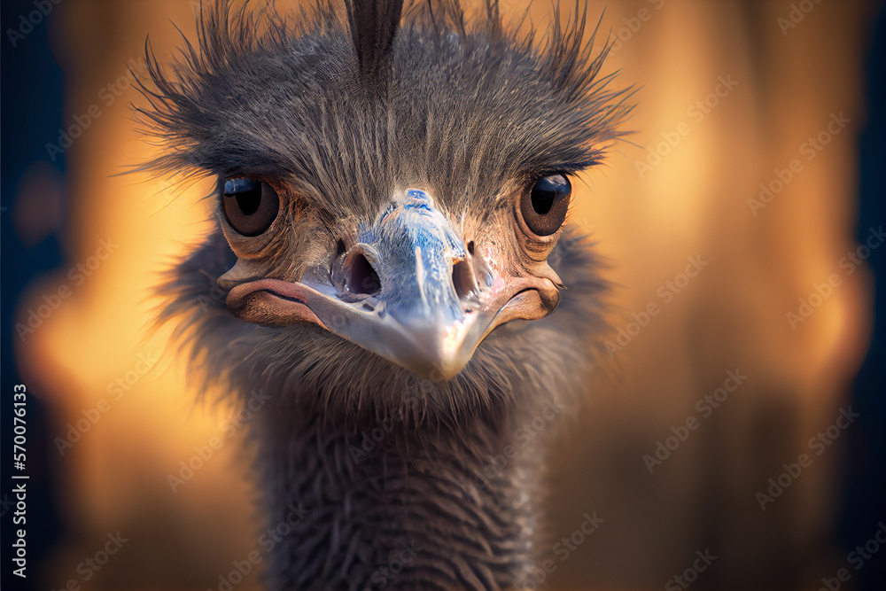 Ostrich face close-up. eyes with eyelashes in focus. Funny face ...