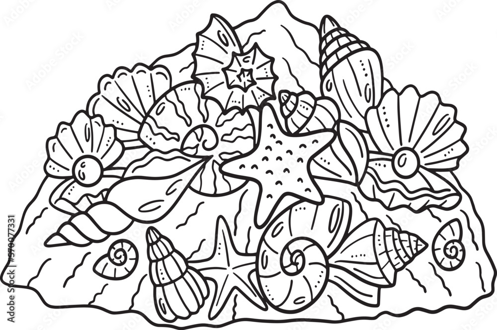 Seashells Isolated Coloring Page for Kids Stock Vector | Adobe Stock