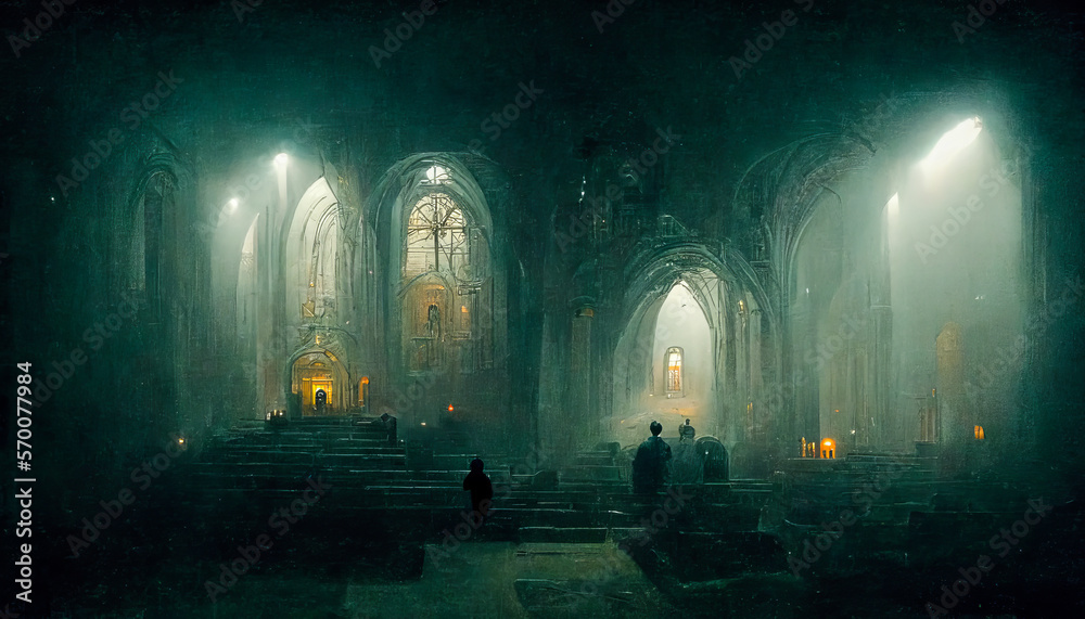 A deeply mystical and architecturally gothic religious interior that is ...