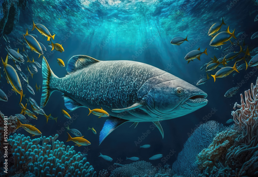 swam of fishes in the ocean created with Generative AI technology Stock ...