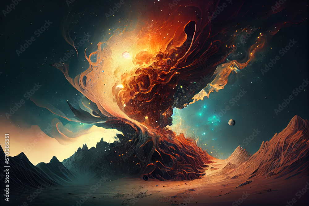 fantasy surreal art ofa volcano on another planet, premium desktop ...