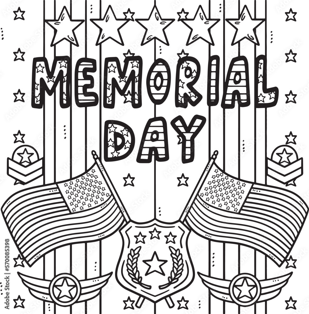 Memorial Day Coloring Page for Kids Stock Vector | Adobe Stock