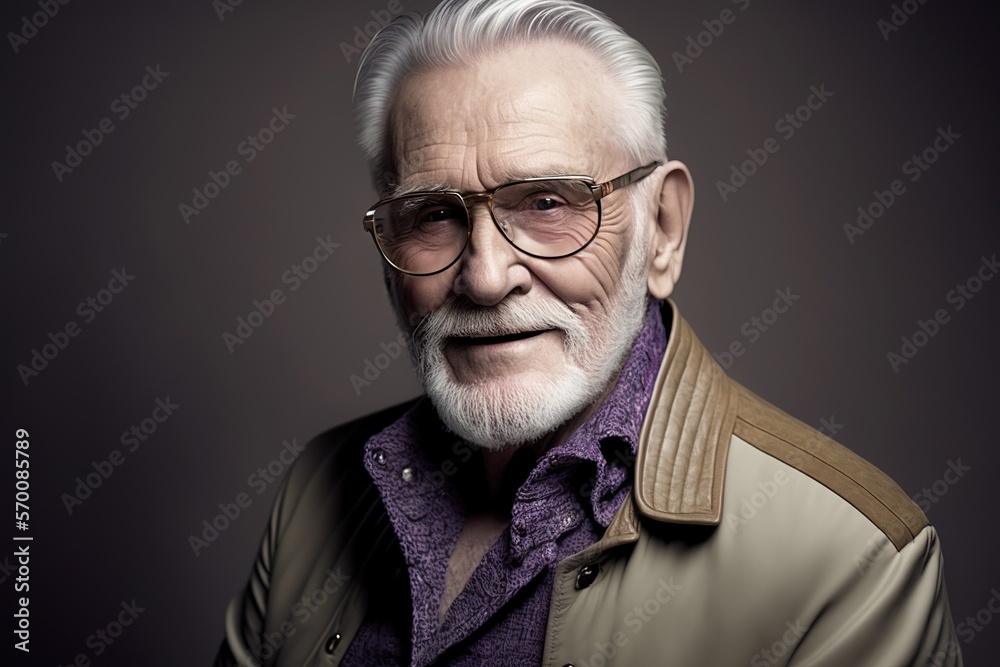 Fashion model grandpa man happy studio lighting copyspace, concept of ...
