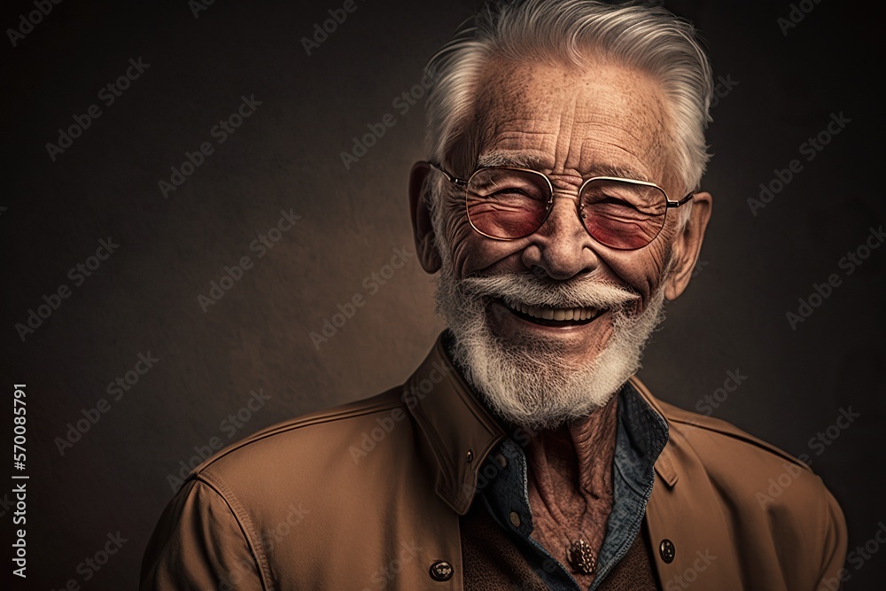 Fashion model grandpa man happy studio lighting copyspace, concept of ...