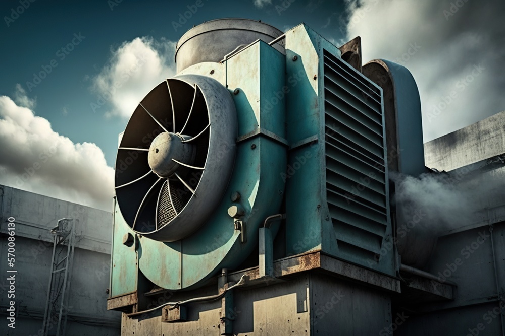 Industrial ventilator on a roof removing fumes and heat from a building ...