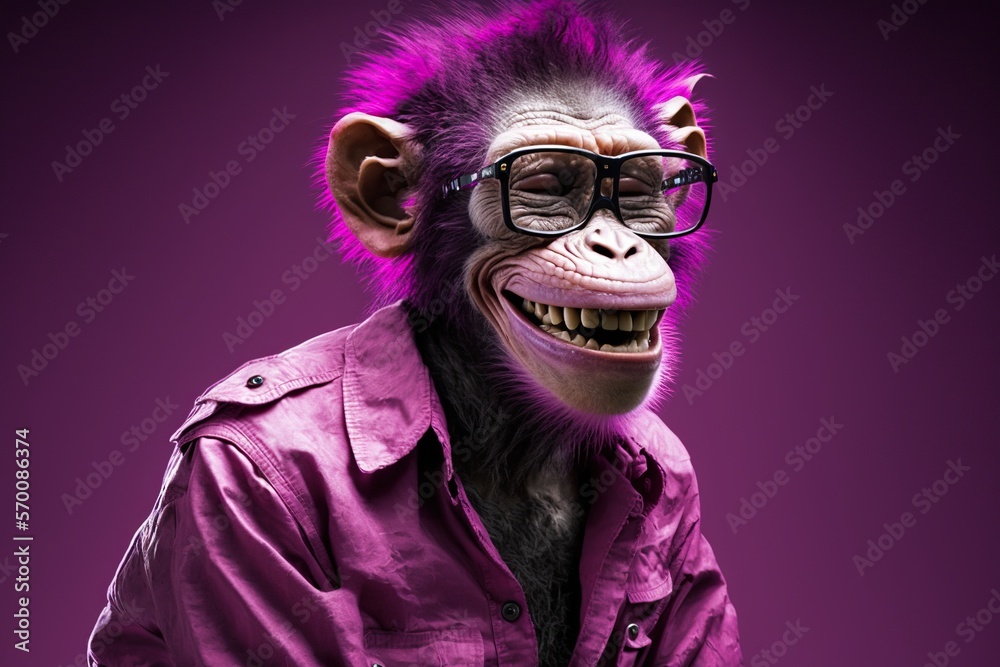 Nerd monkey smiling, magenta, concept of Studio Portrait and Magenta ...