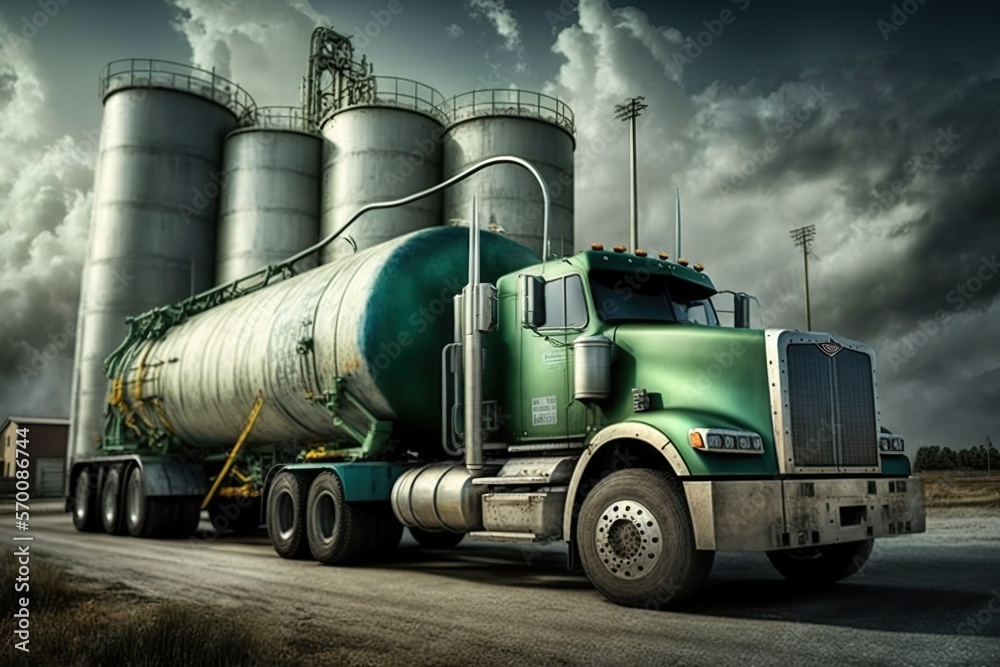 Truck transporting chemicals to and from a factory, concept of ...