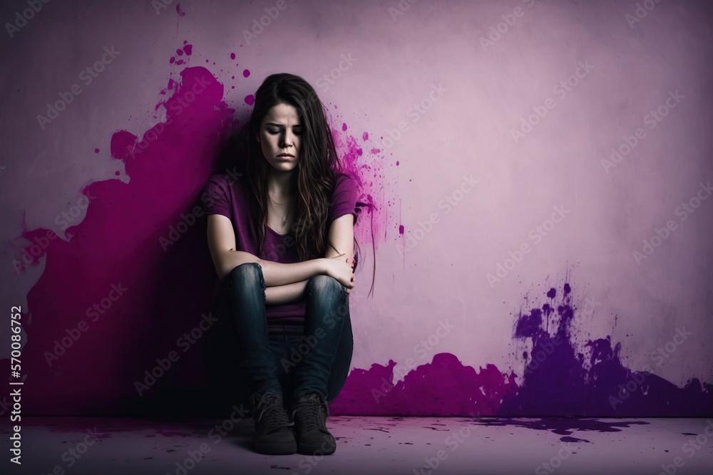 Tumblr woman depressed studio lighting neutral background magenta ...