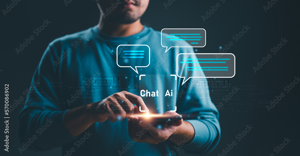 Foto de Ai tech, businessman using technology Global Internet connect Chat with AI, Artificial ...