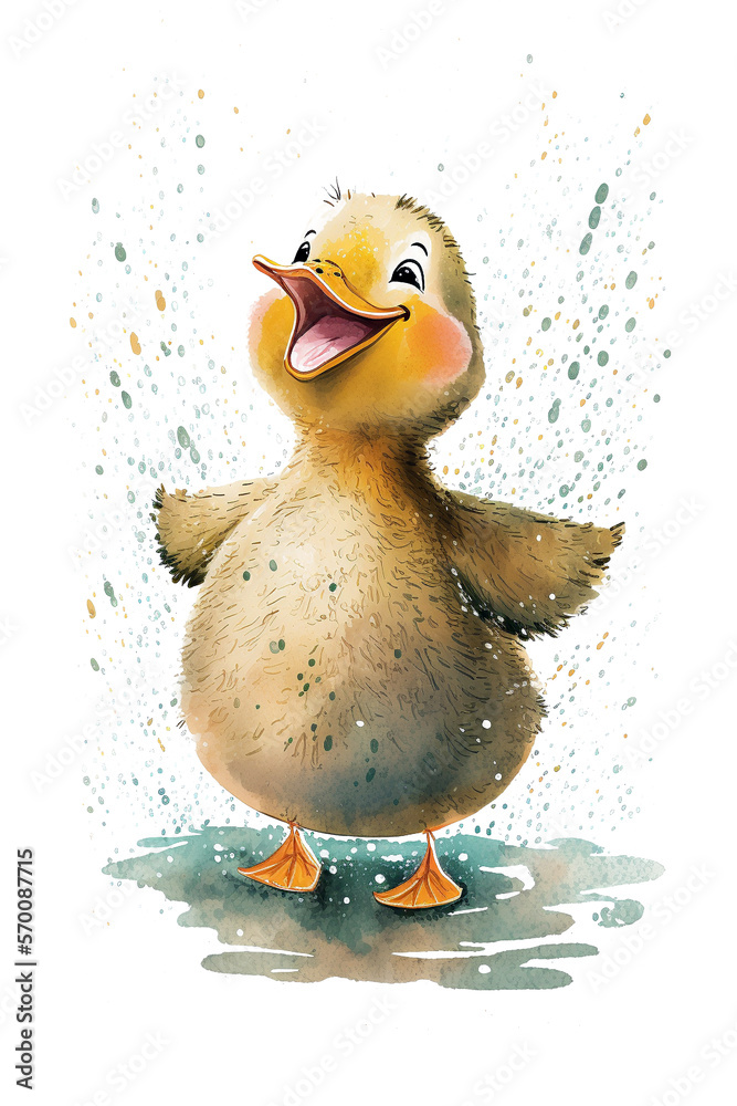 Happy little duck cartoon Illustration on white background easily ...