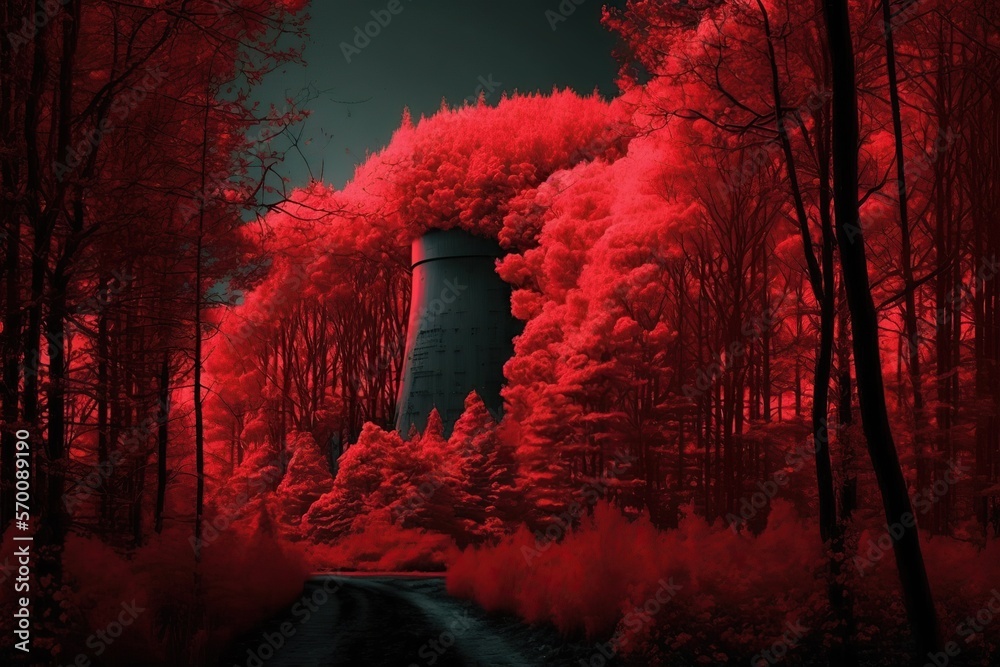 Red forest near nuclear power plant, concept of Nuclear Contamination ...