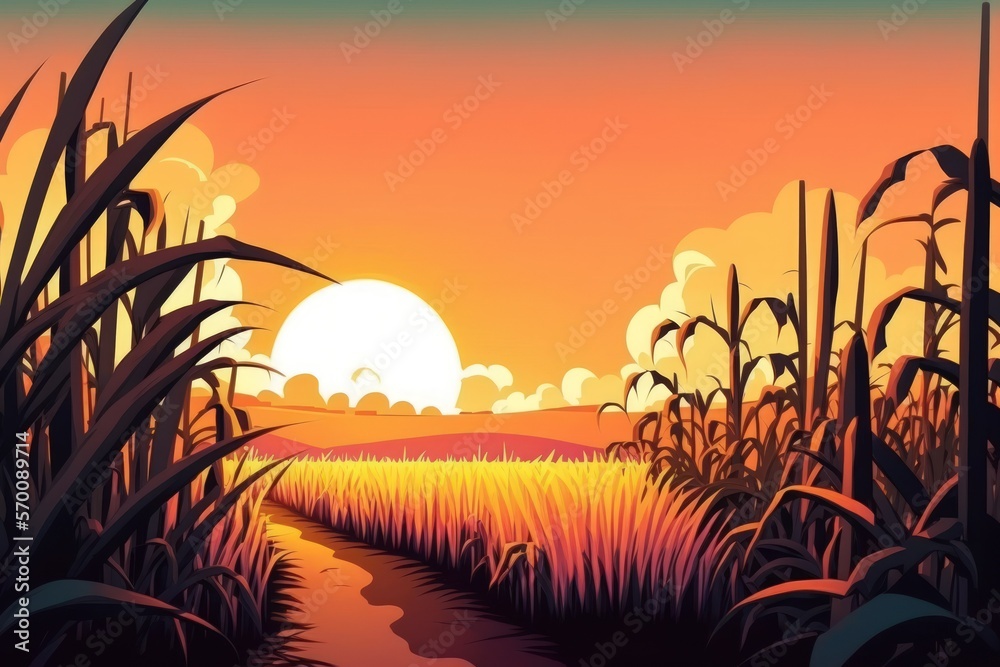 Sugarcane field at sunset. sugarcane is a grass of poaceae family. it ...