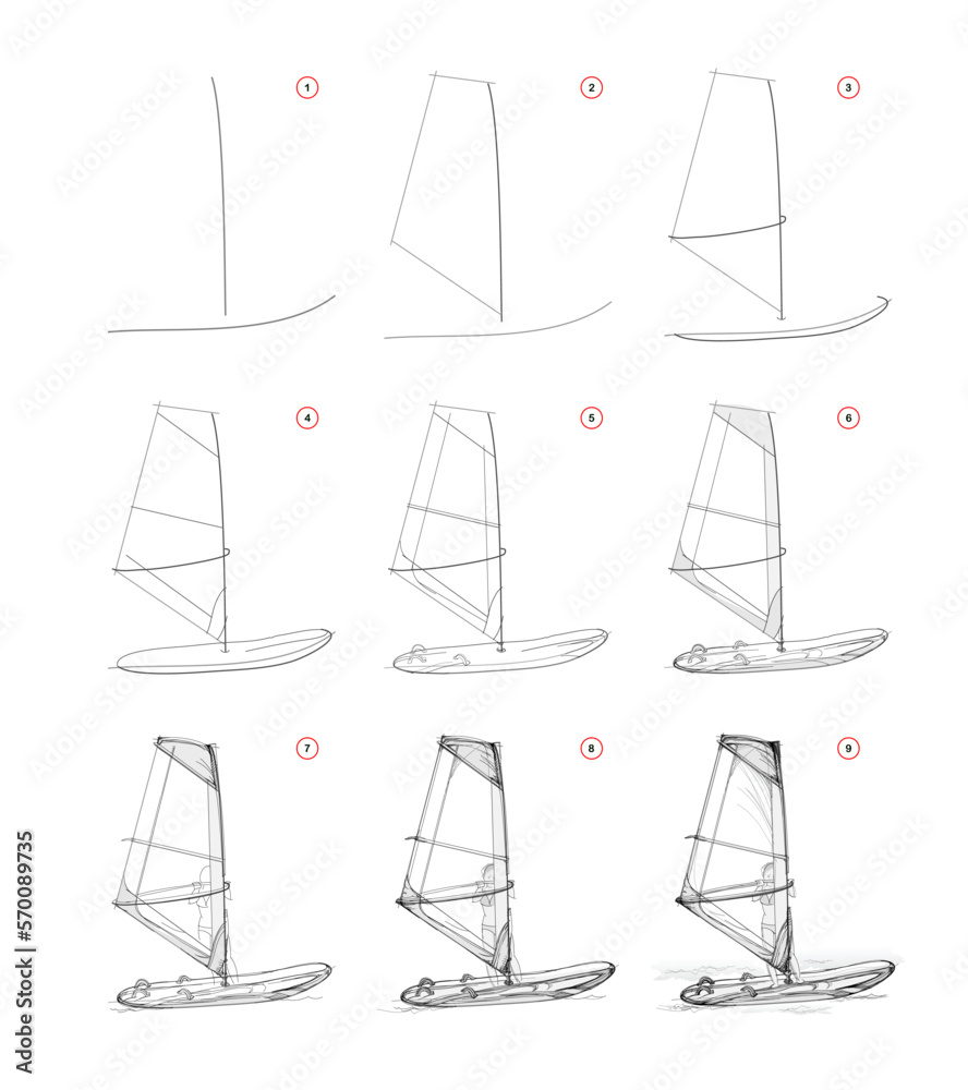 Page shows how to learn to draw sketch of surfboard. Pencil drawing ...