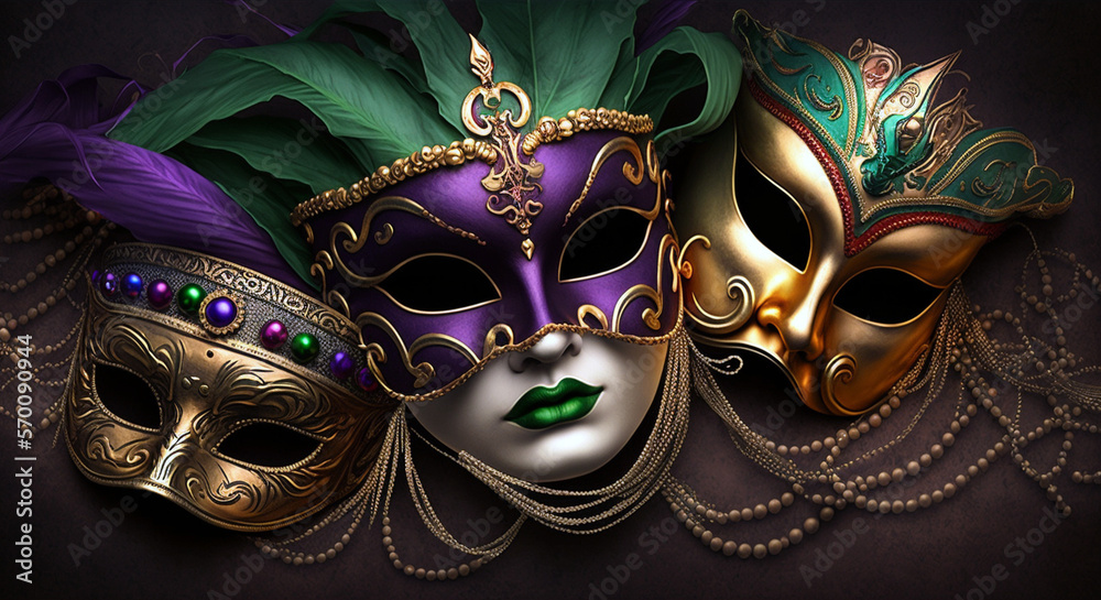Carnival Frenzy: Vibrant Mardi Gras Festival mask, a fictional person ...