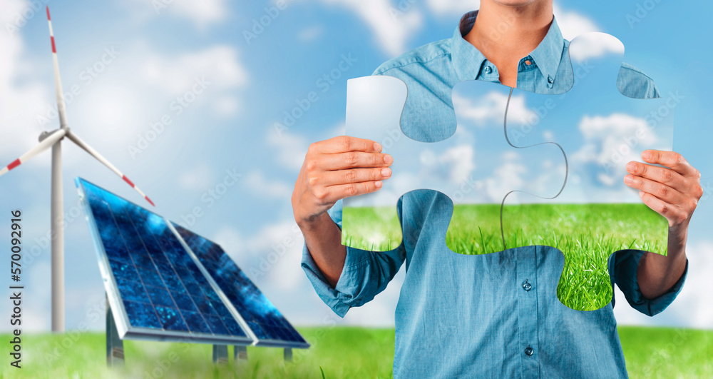 Renewable energy system with solar panel, rebuild with puzzles a ...