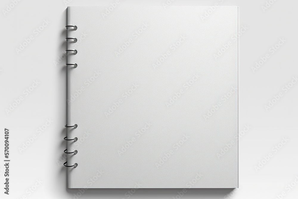 Blank open notebook / ring binder with white background, copyspace. Top ...
