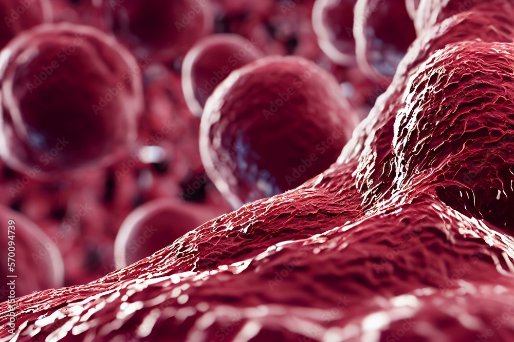 Ilustrace „Blood clot in damaged blood vessel made of red blood cells ...