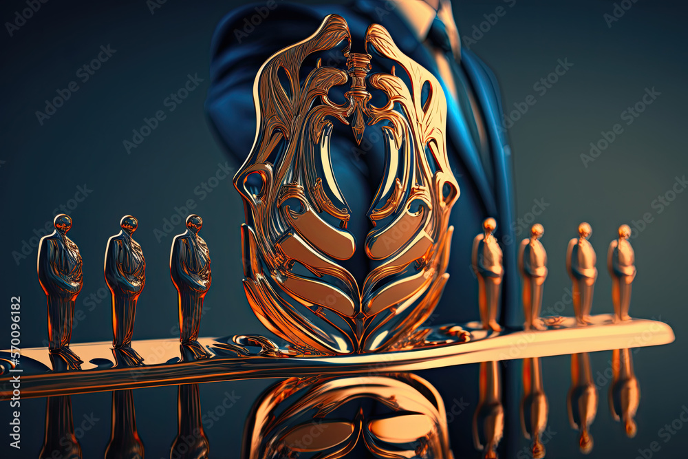 Leadership, chess pieces on a chess board, a lion or leader leads the ...